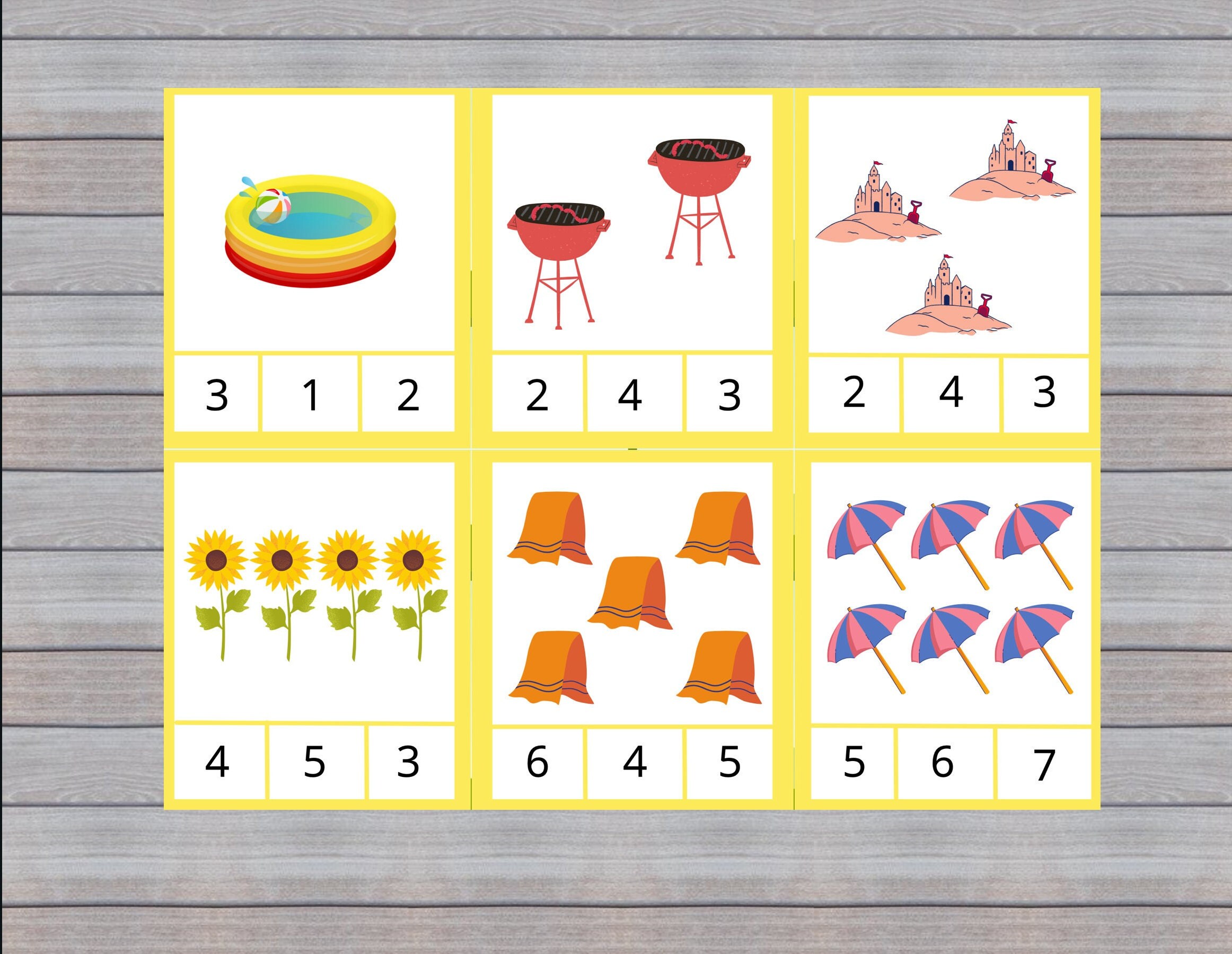 Summer Count and Clip Cards: Preschool Number Game (PDF Printable) - Etsy