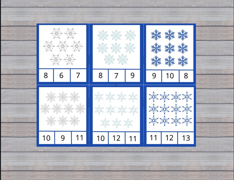 Snowflake Count and Clip Cards, Winter Preschool Game, Toddler Learning ...