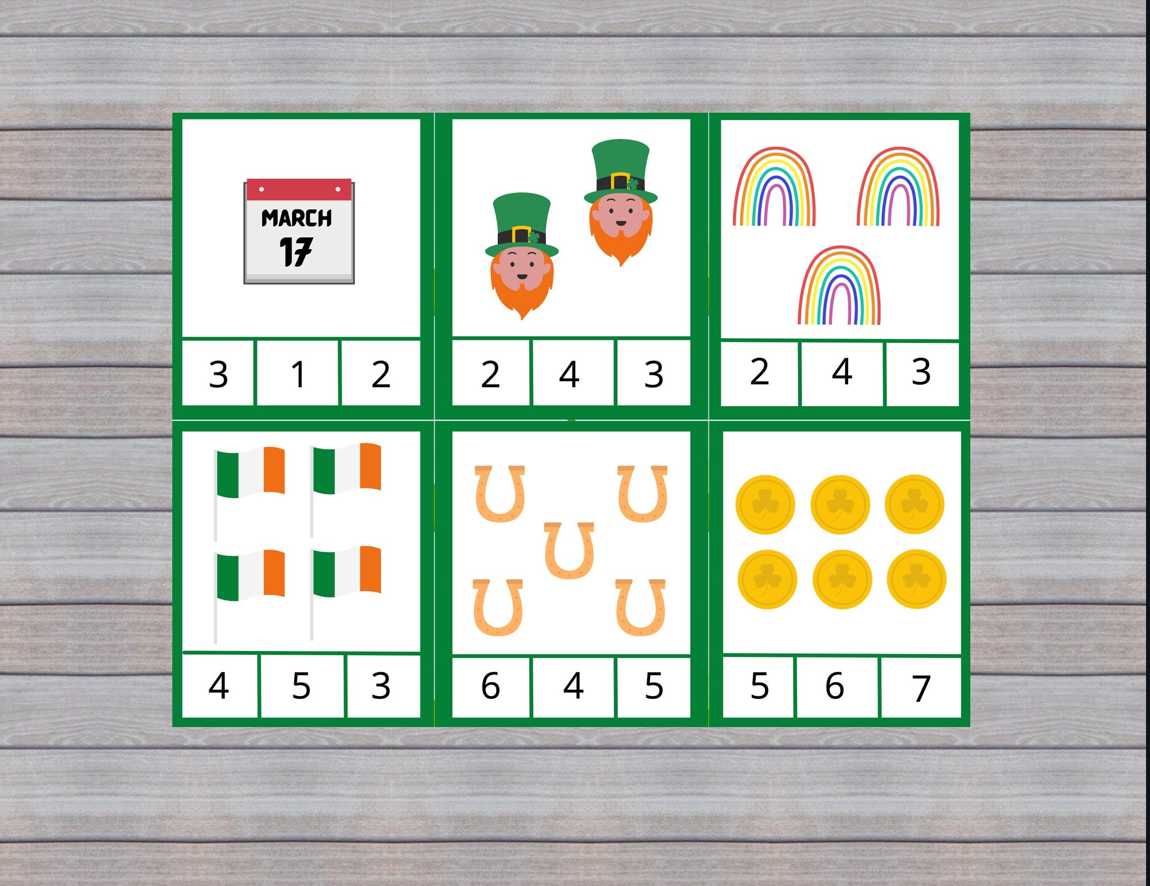 St Patricks Day Count and Clip Cards, Preschool Learning Game, Toddler ...