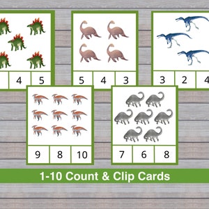 Dinosaur Count and Clip Cards, Indoor Preschool Game, Toddler Learning ...