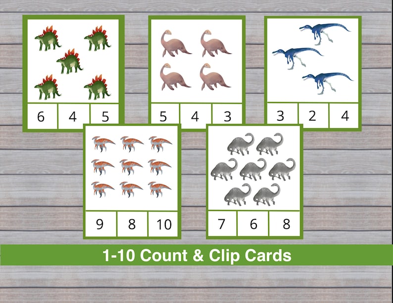 Dinosaur Count and Clip Cards, Indoor Preschool Game, Toddler Learning ...