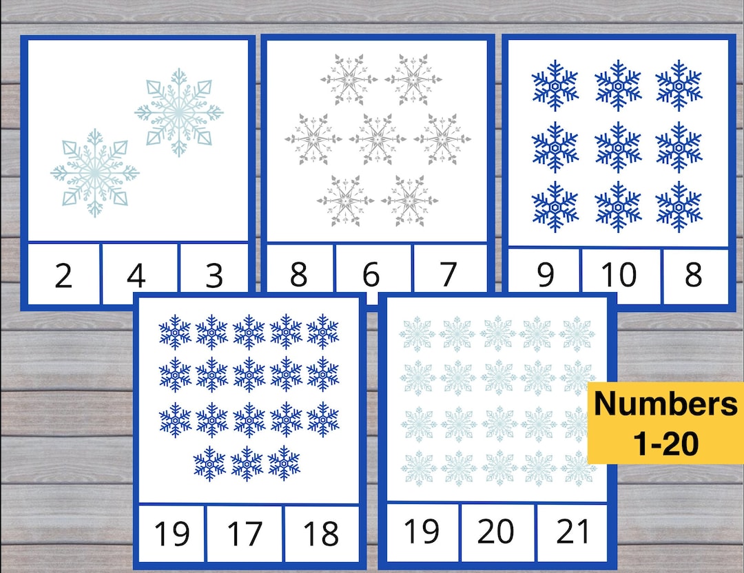 Snowflake Count and Clip Cards, Winter Preschool Game, Toddler Learning ...