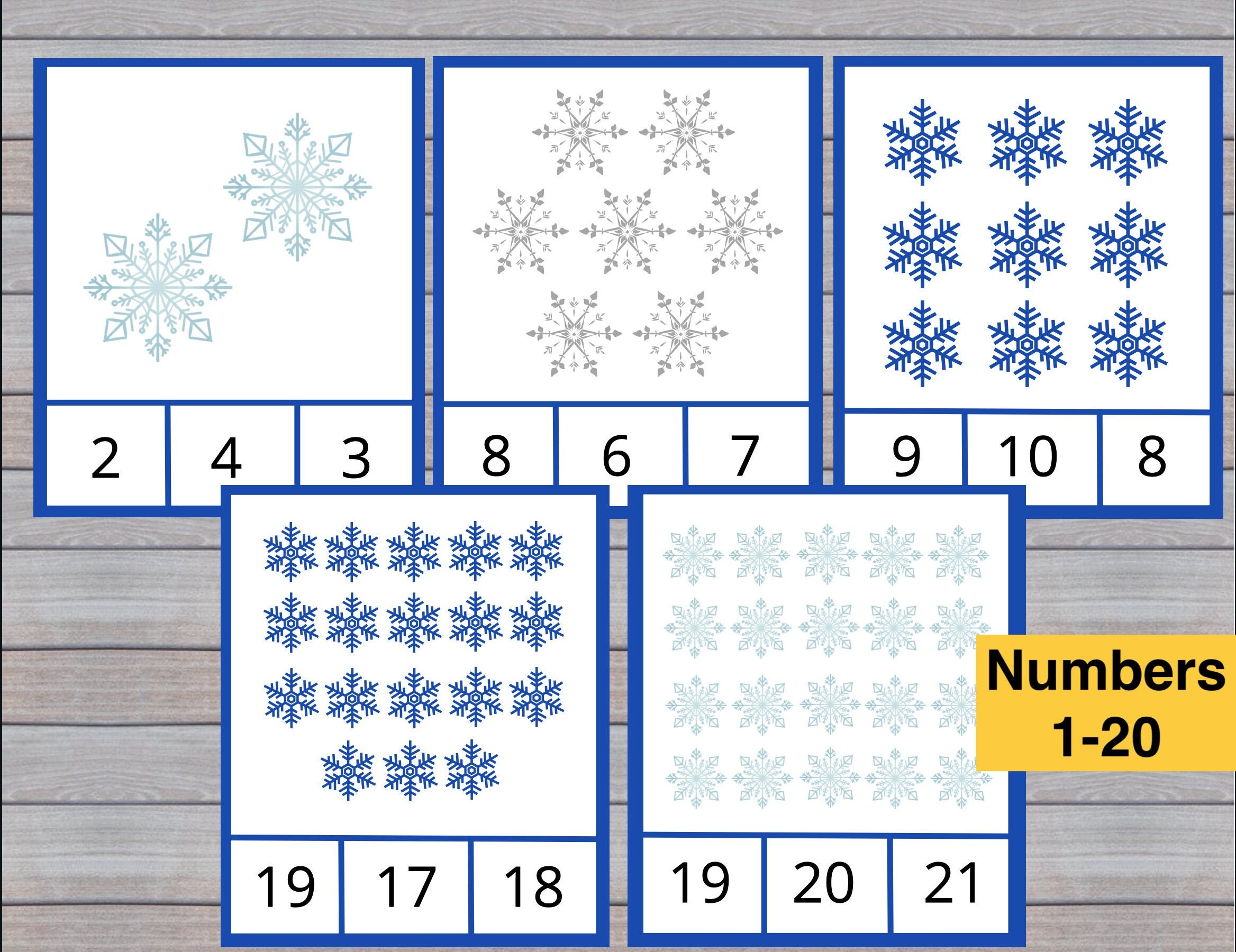 Snowflake Count and Clip Cards, Winter Preschool Game, Toddler Learning ...