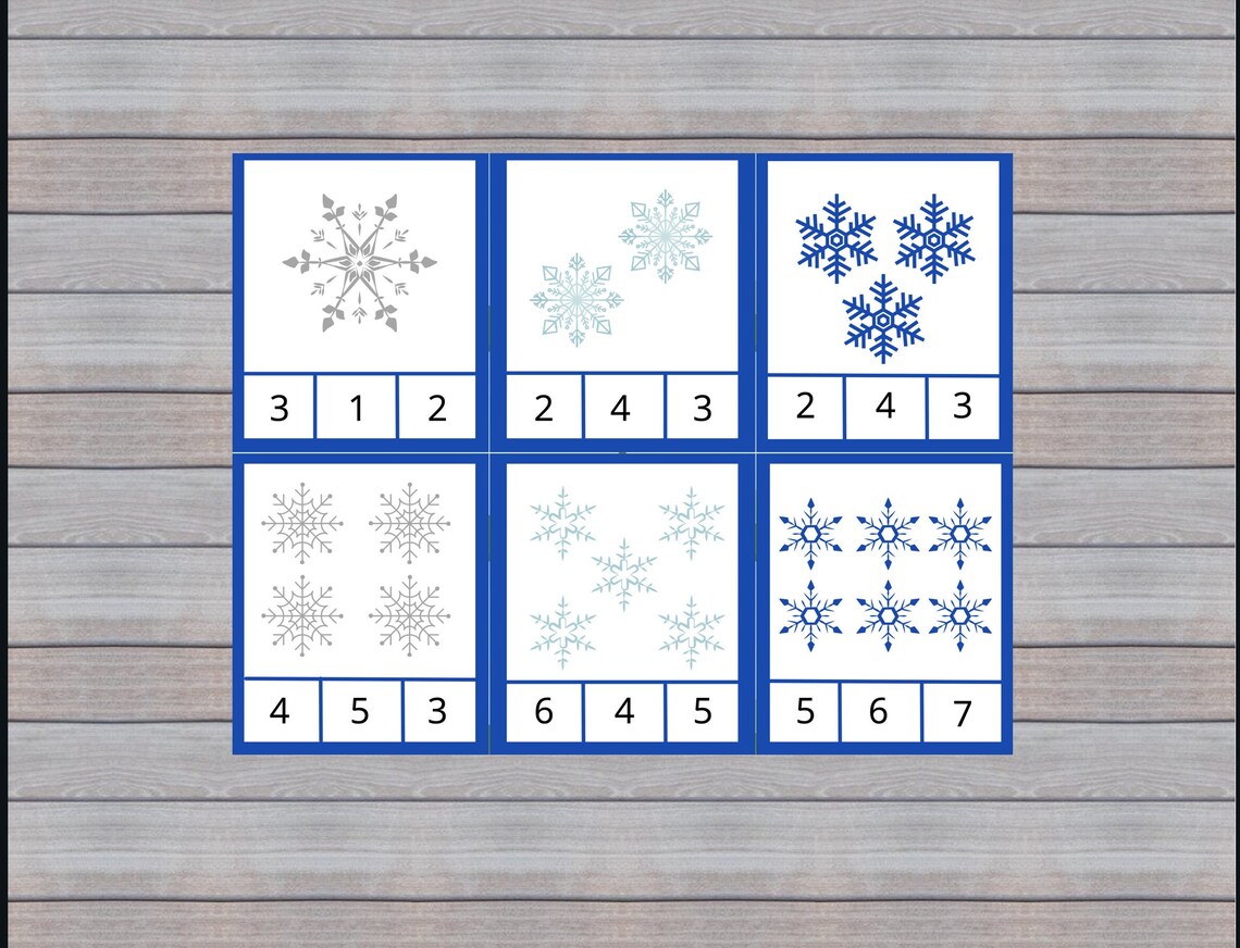 Snowflake Count and Clip Cards, Winter Preschool Game, Toddler Learning ...