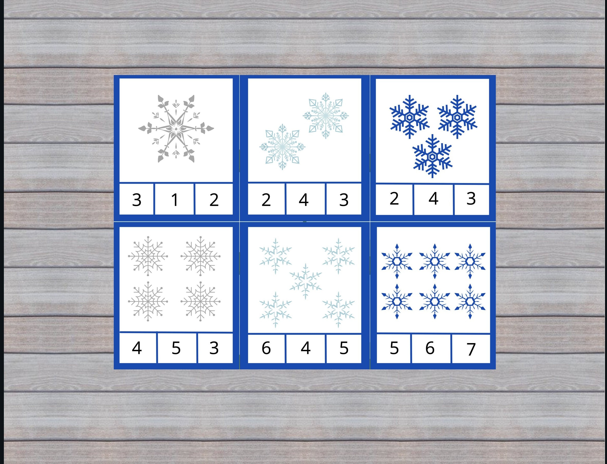 Snowflake Count and Clip Cards, Winter Preschool Game, Toddler Learning ...