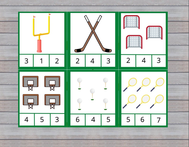 Sports Count and Clip Cards, Preschool Number Game, Toddler Learning ...