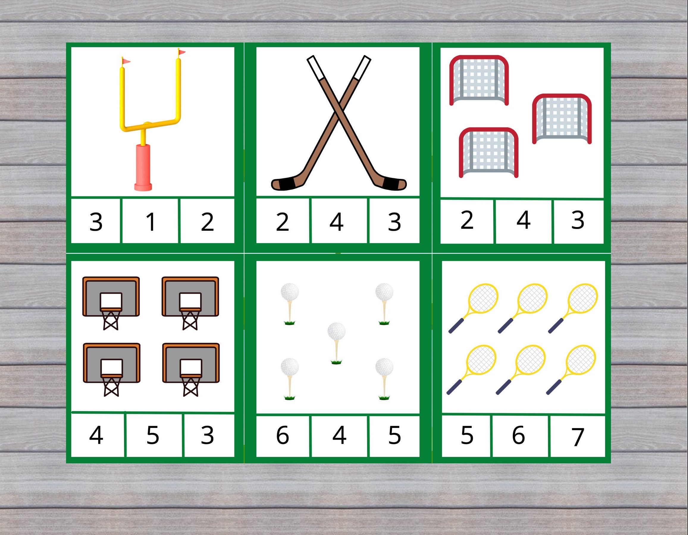 Sports Count and Clip Cards, Preschool Number Game, Toddler Learning ...