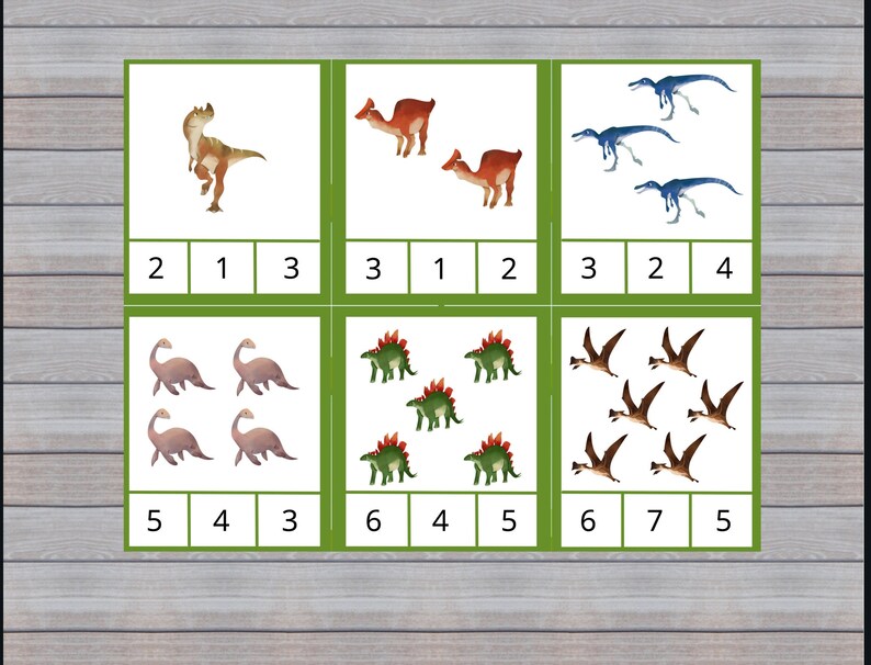 Dinosaur Count and Clip Cards, Indoor Preschool Game, Toddler Learning ...