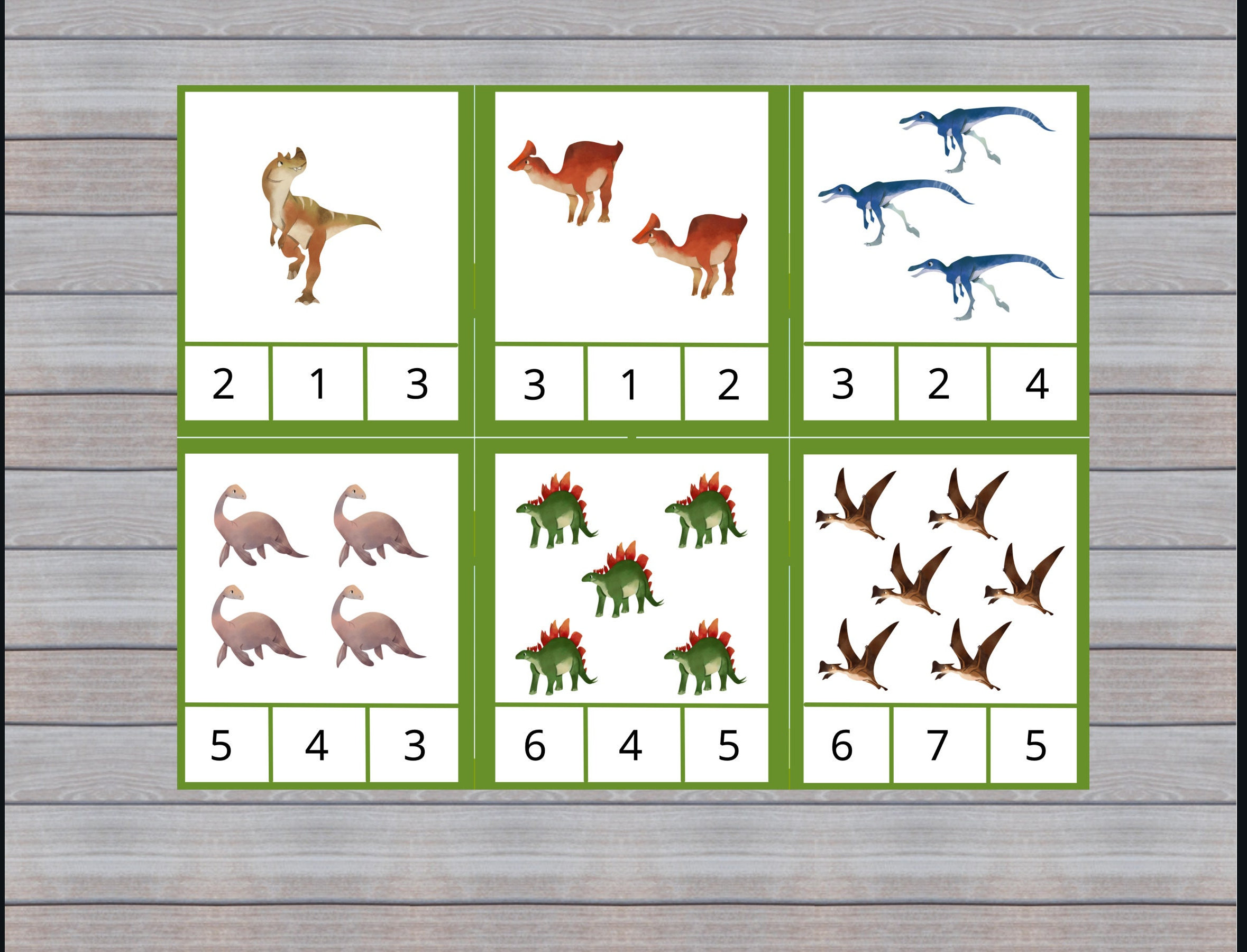 Dinosaur Count and Clip Cards, Indoor Preschool Game, Toddler Learning ...