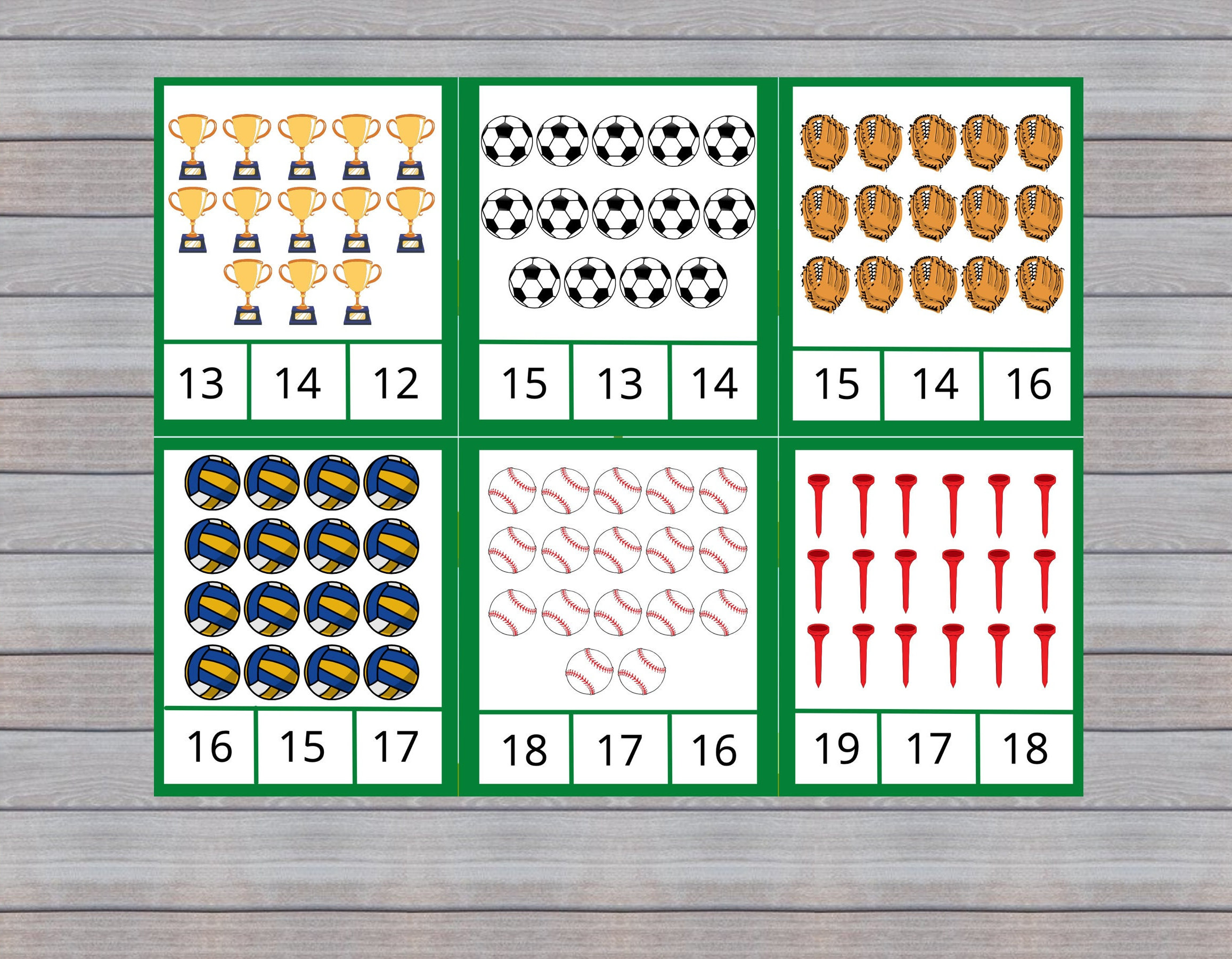 Sports Count and Clip Cards, Preschool Number Game, Toddler Learning ...