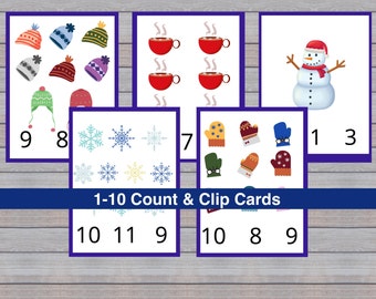 Snowflake Count and Clip Cards Winter Preschool Game Toddler | Etsy