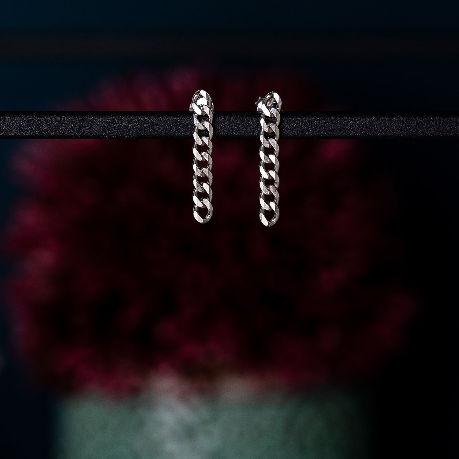 Sterling Silver Chain Earring 18K Gold Filled Cuban Chain - Etsy