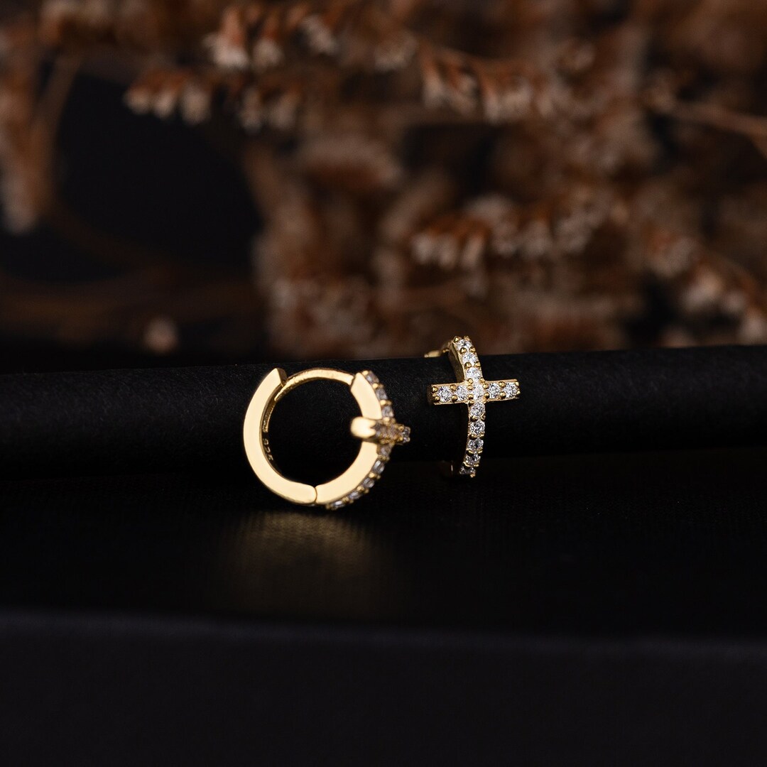 Sterling Silver Cross Hoop Earrings, Small Cross Earrings, Gold Cross ...