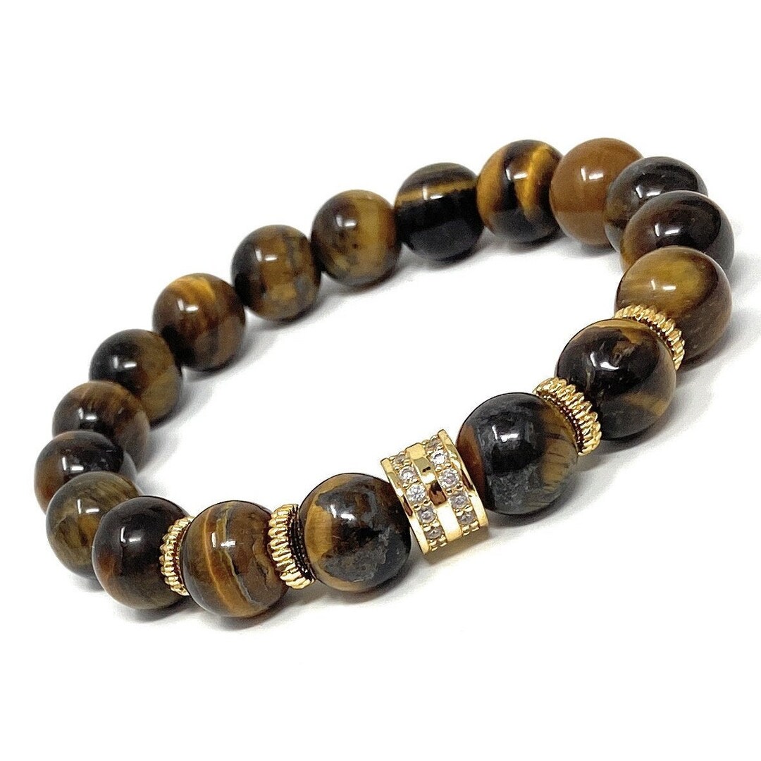 Tiger Eye Stone Bracelets | Gold Cz Pave Tigers Eye Bangle | Tiger Eye ...