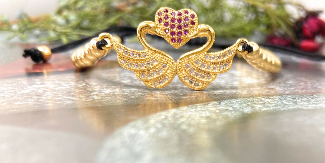 Cubic Zirconia Two Swans Fashion Bracelet | Pave Swan & Heart ...