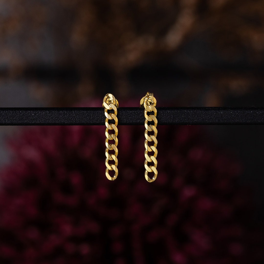 Sterling Silver Chain Earring | 18K Gold Filled Cuban Chain Earrings ...