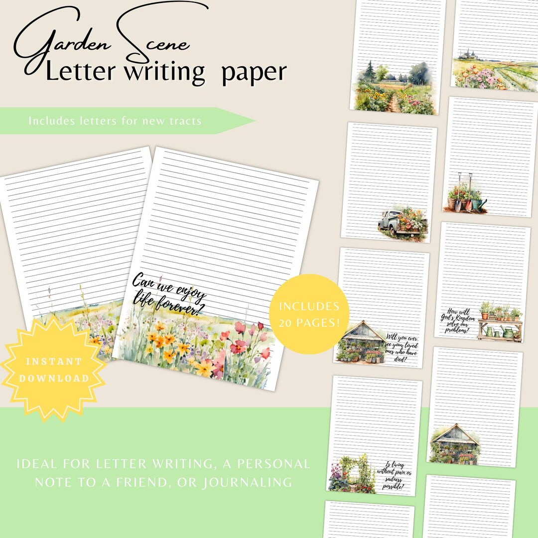 Letter Writing Paper: Garden Scene With New Tract Questions - Etsy