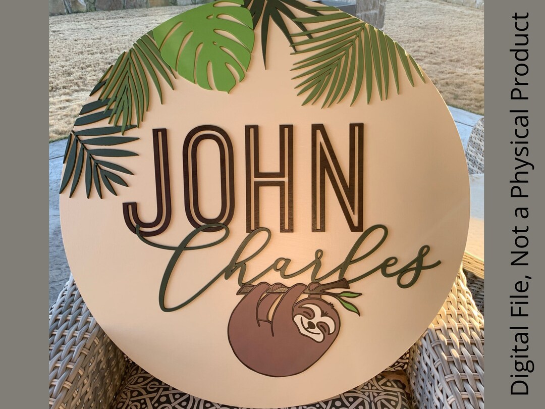 Sloth SVG, Sloth Hanging, Nursery Round Svg, Glowforge, CNC, Botanical ...