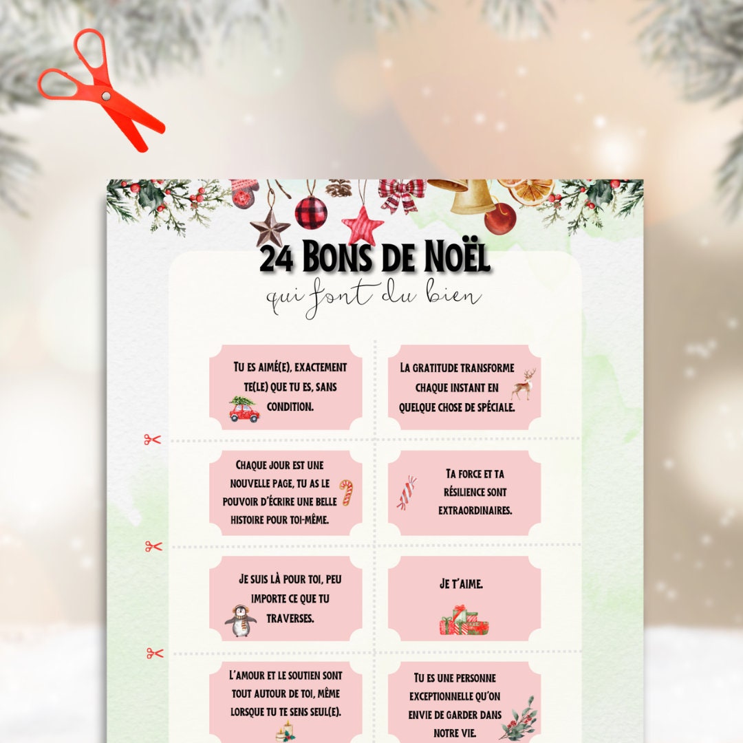 Bons de Noël à imprimer, calendrier de l'Avent DIY, Bienveillance et ...