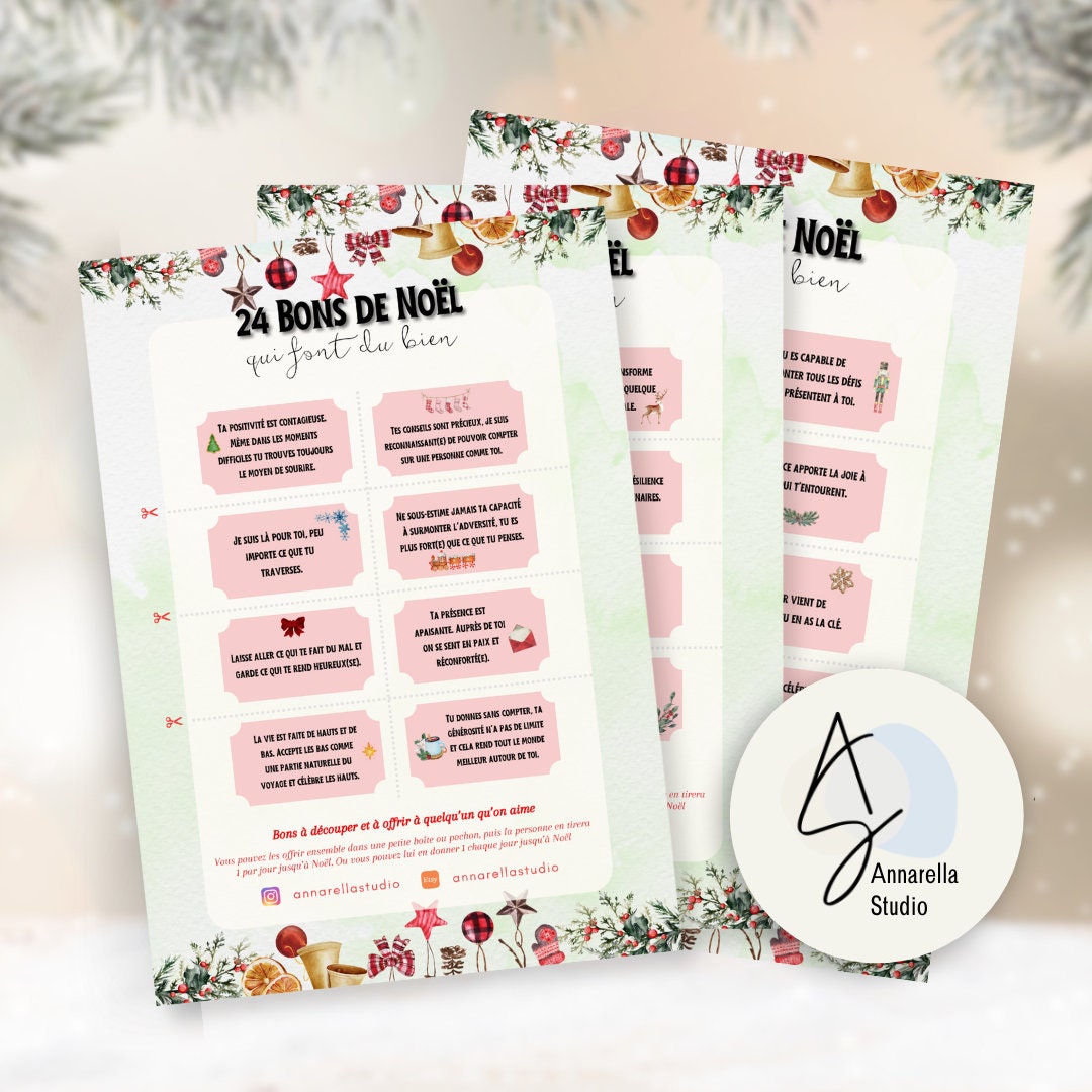 Bons de Noël à imprimer, calendrier de l'Avent DIY, Bienveillance et ...