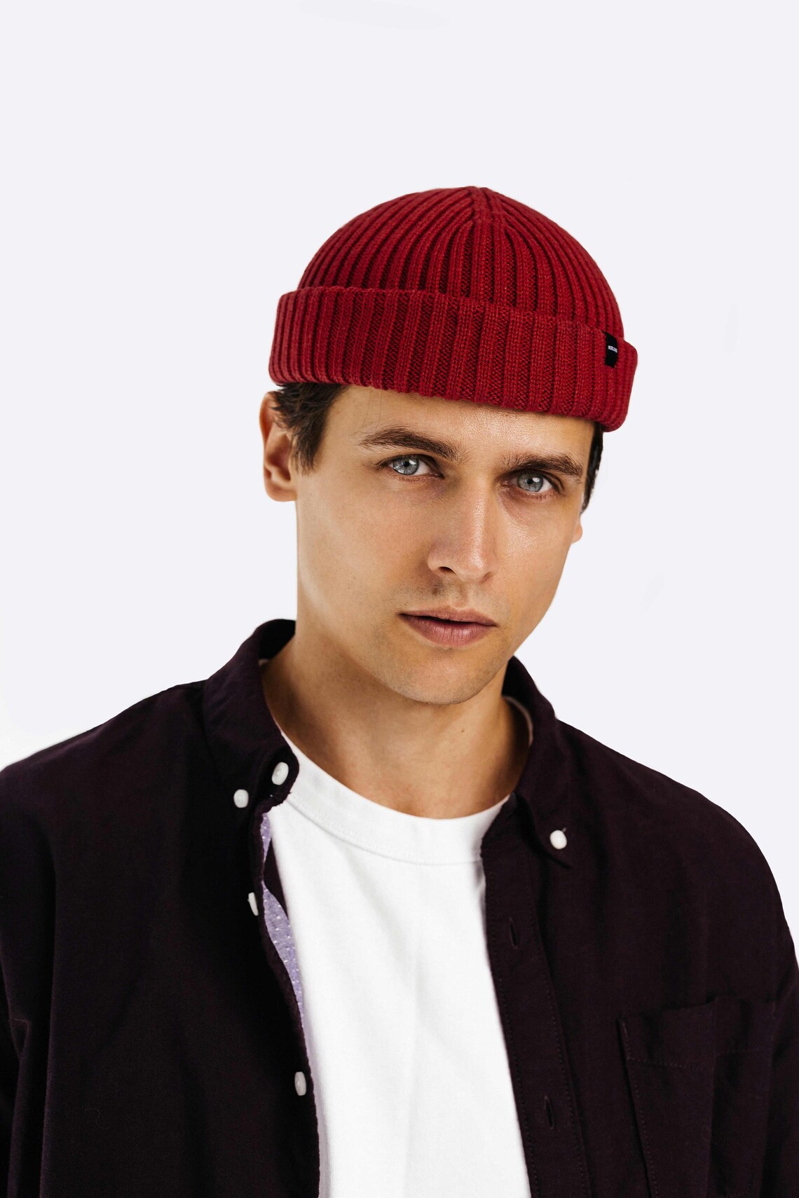 Wine Red Fisherman Beanie. Merino Wool Ribbed Fisherman - Etsy