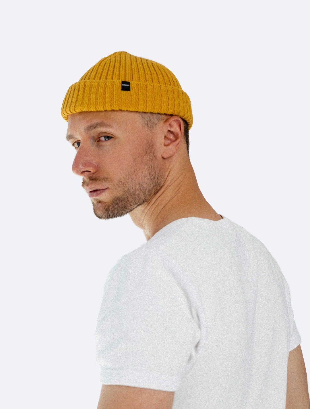 Mustard Yellow Merino Wool Fisherman Beanie - Ribbed Knit Watch Cap ...