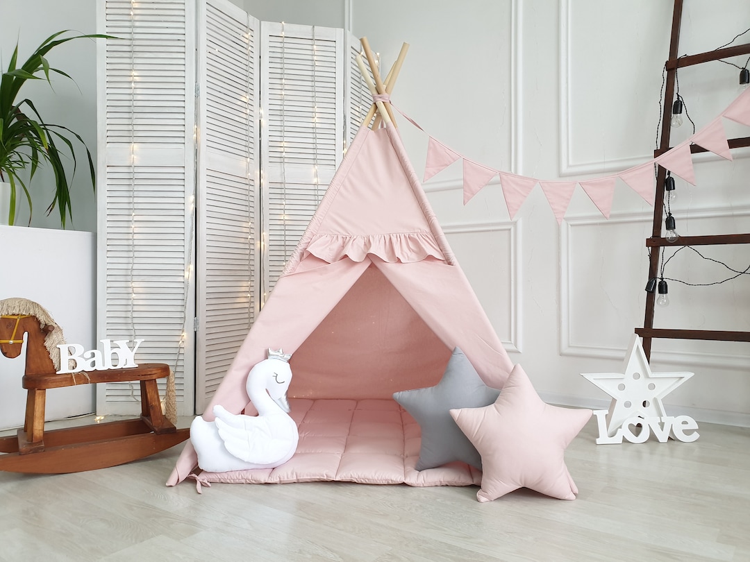 1st Birthday Girl Gift | Pink Teepee Tent With Mat, Kids Teepee Tent ...