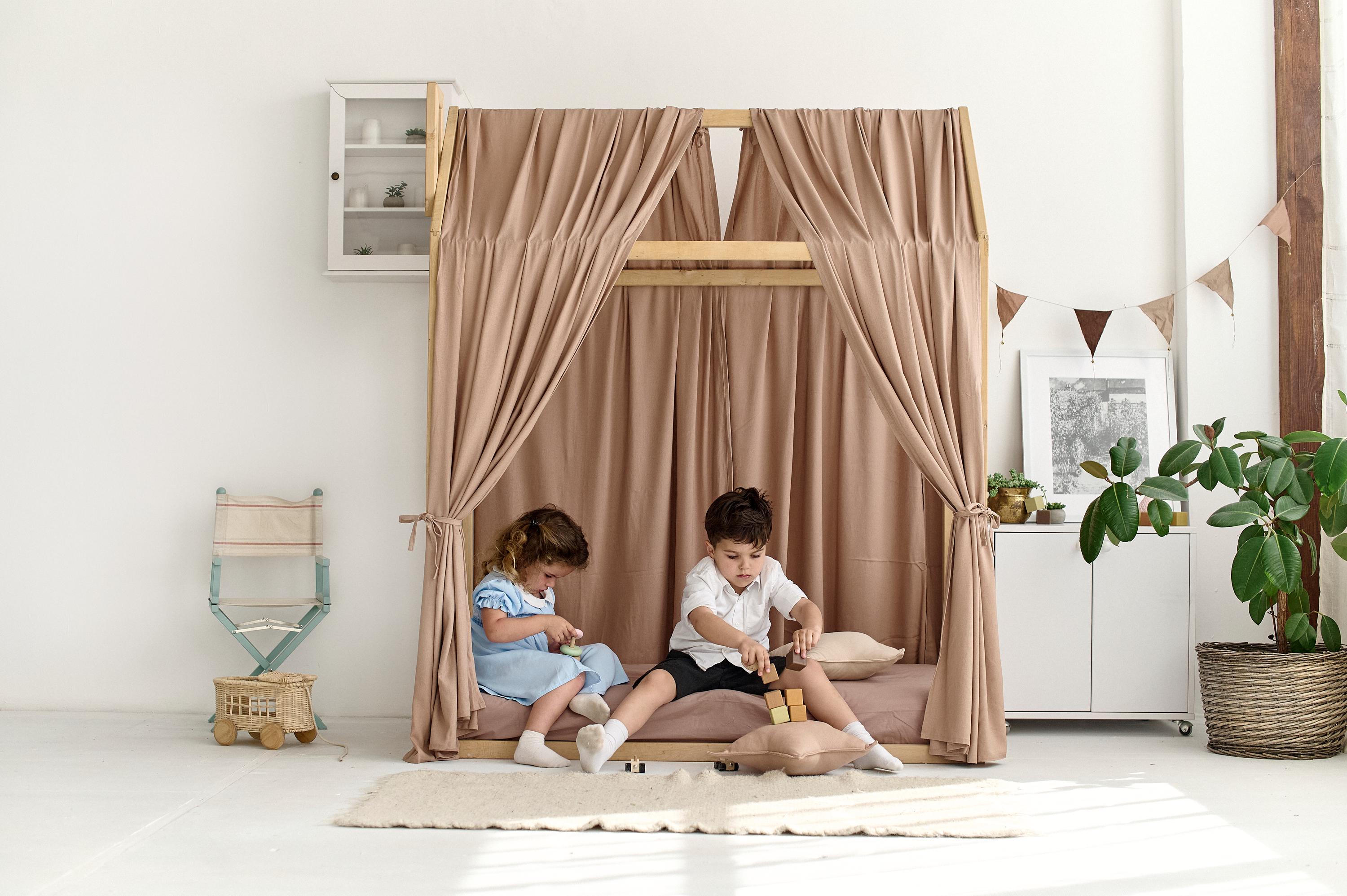 Linen Bed Canopy Curtains | Montessori Toddler House‑bed Canopy ...
