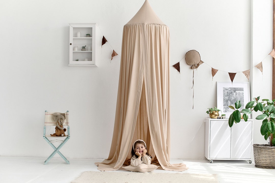 Light Pink Linen Canopy | Baby Crib Canopy, Hanging From Roof Canopy ...