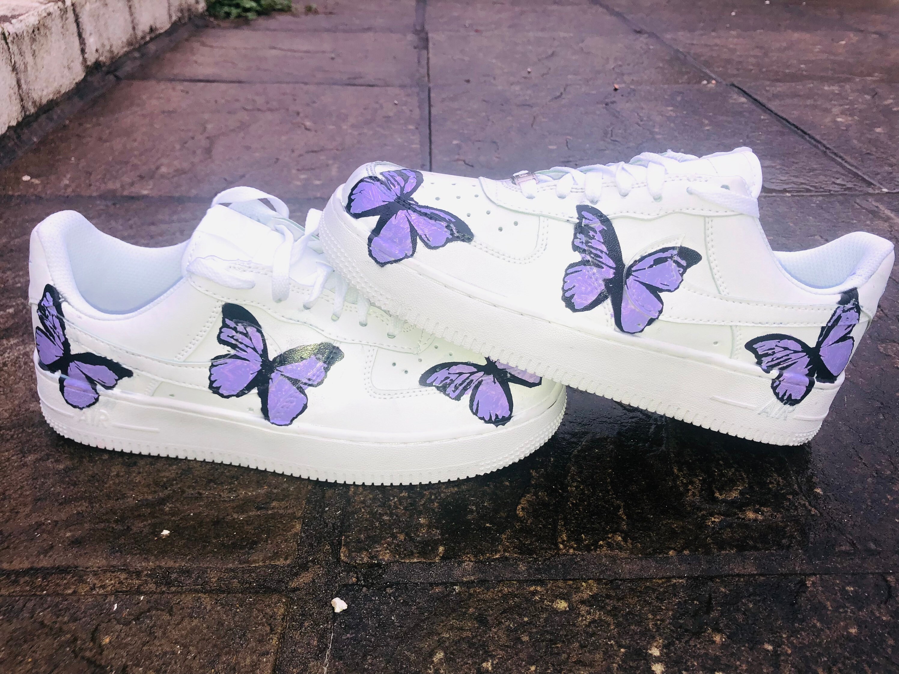 Hand Painted Unisex Purple Butterfly Custom Sneakers Airforce - Etsy