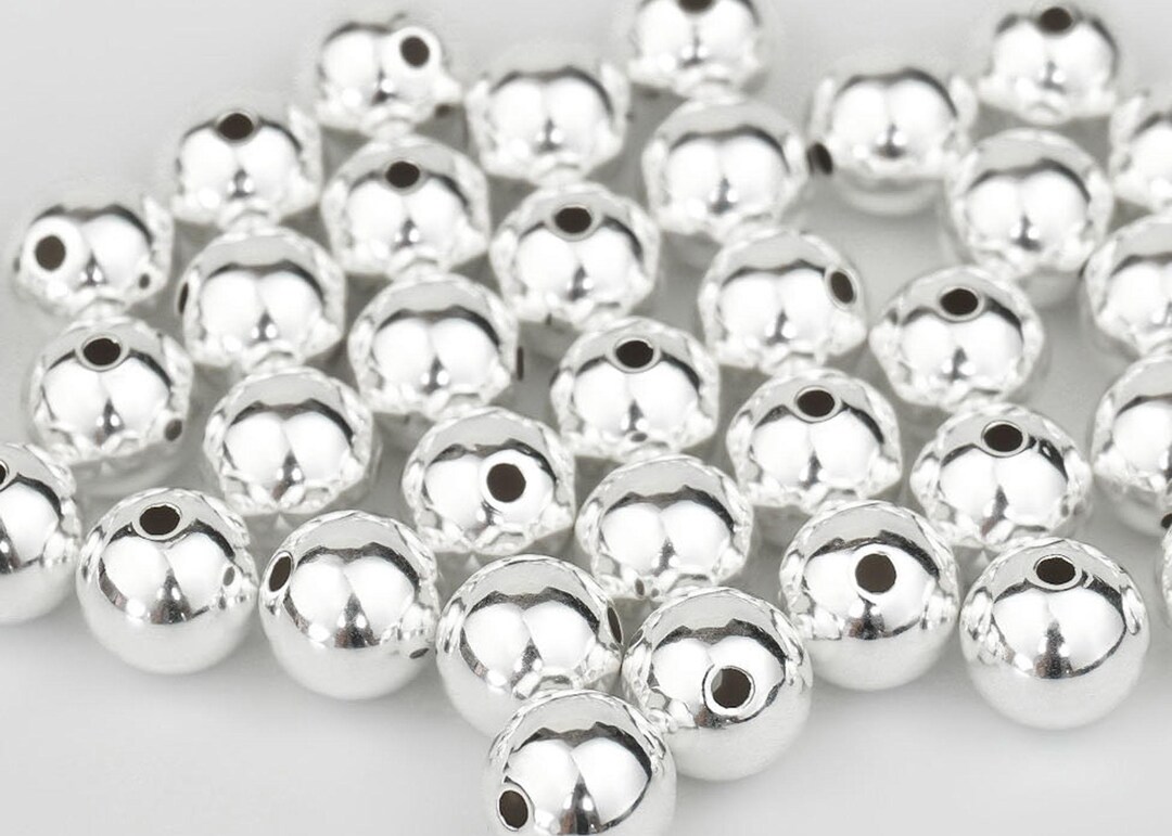 10mm (2.0mm Hole) 925 Sterling Silver Round, Smooth, Seamless Beads ...
