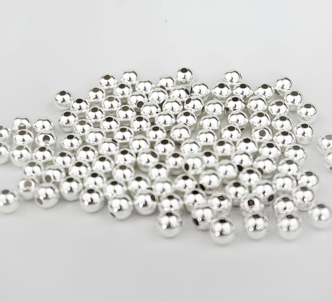 4mm (1.0mm Hole) 925 Sterling Silver Round, Smooth, Seamless Beads ...
