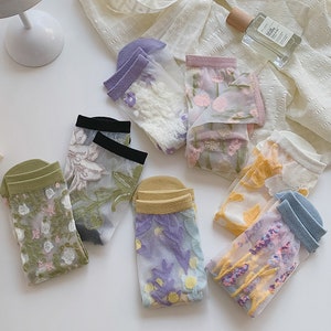 Vintage Floral Transparent Socks Summer Thin Crystal Sock - Etsy
