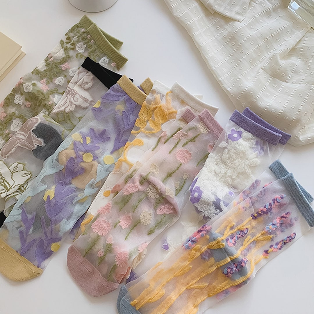 Vintage Floral Transparent Socks Summer Thin Crystal Sock - Etsy