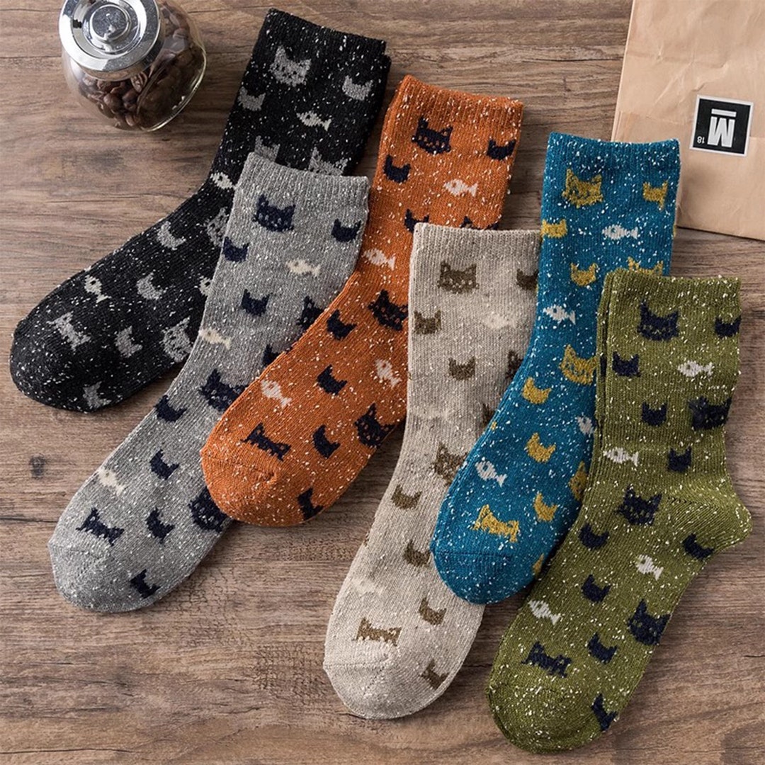 Cute Cat Socks, Autumn Winter Warm Socks, Vintage Animal Socks ...