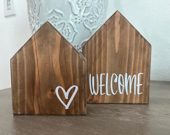 Set of Standing Wood House, Mini Wood House, Wood Block House ...