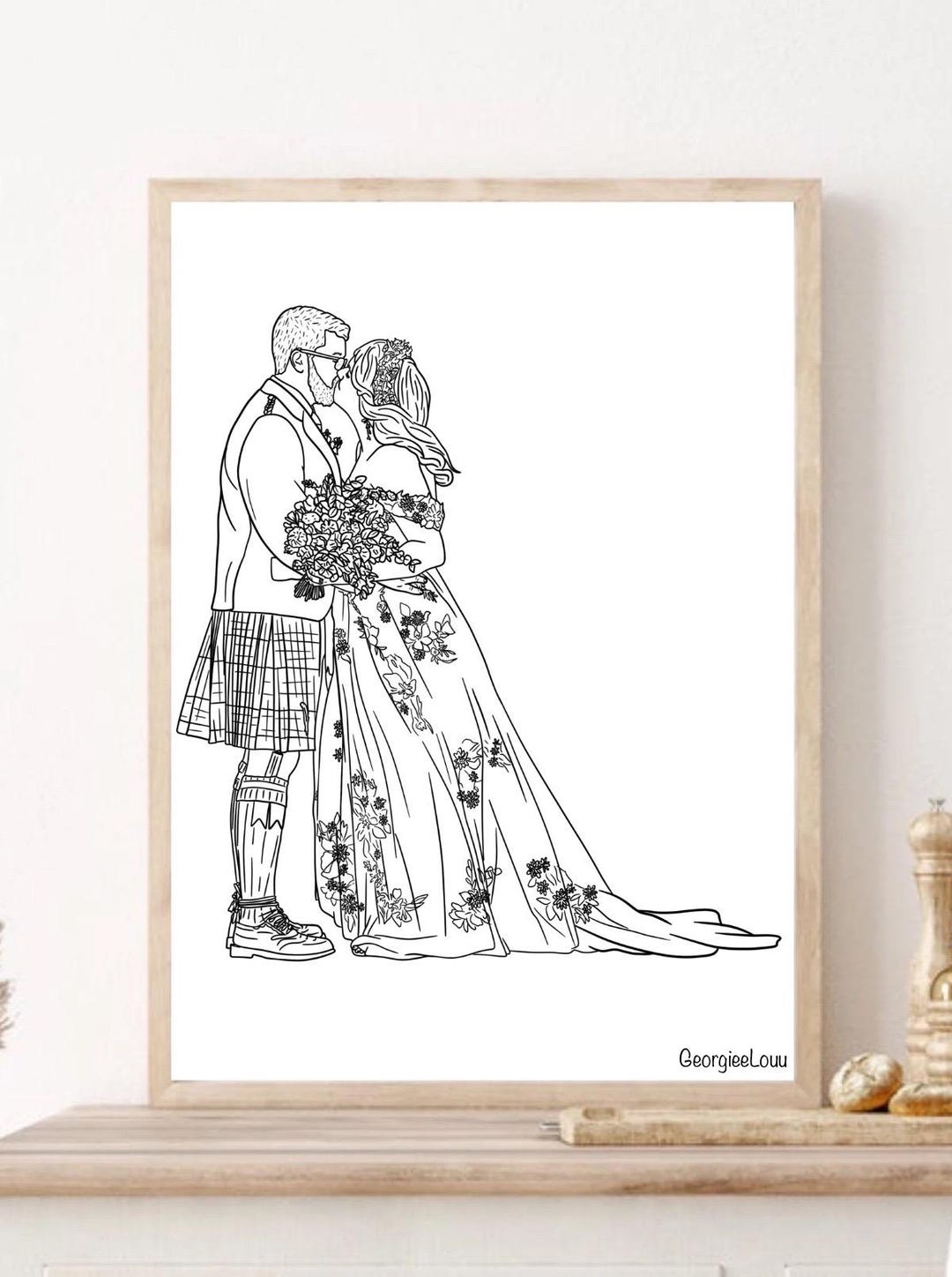 Wedding Artwork, Anniversary Art, Wedding Day Drawing, 1st Wedding ...