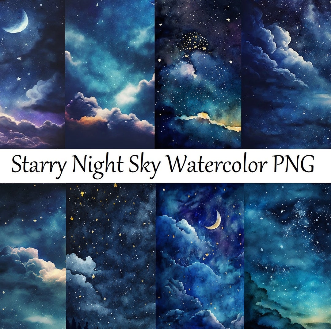 Night Sky Starry Watercolor Digital Paper, Cosmic Pattern, Universe ...