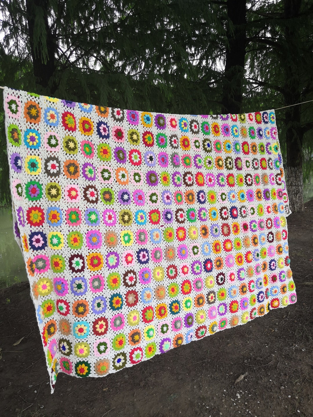 Daisy Crochet Blanket,crochet Bedspread,living Room Blanket,wedding ...