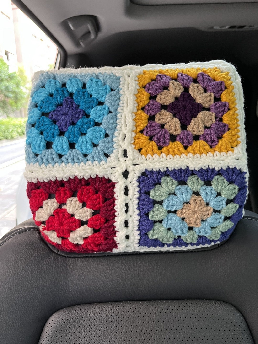 Car Headrest Cover,handmade Crochet Headrest Cover,granny Square ...
