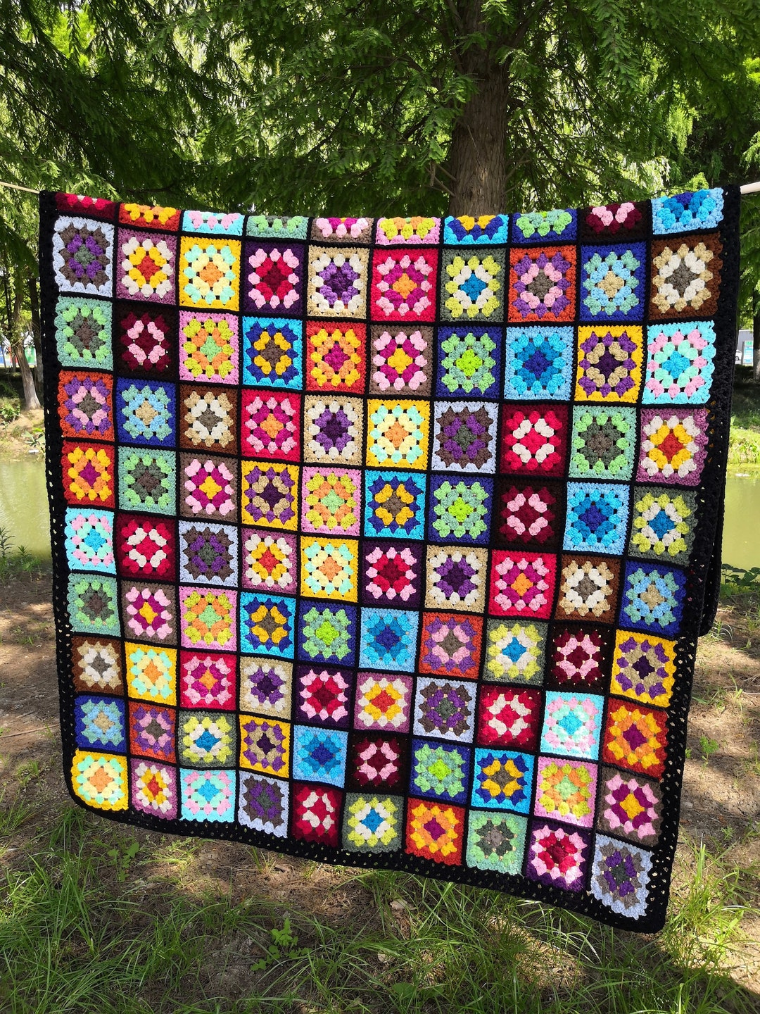 Handmade Crochet Granny Square Blanket: Colorful Afghan Throw - Etsy