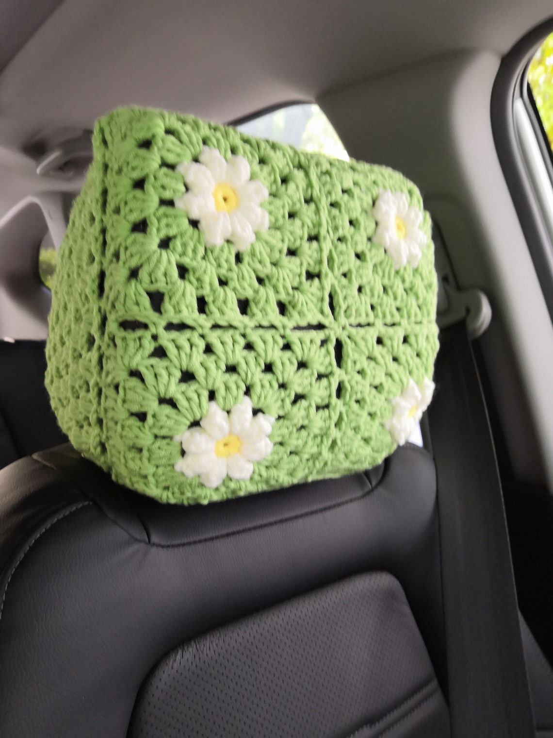 Crochet Car Headrest Coverdaisy Car Headrest Coverscar - Etsy