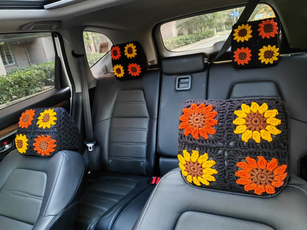 Handmade Crochet Sunflower Flower Pattern Headrest Cover for Car, Truck ...