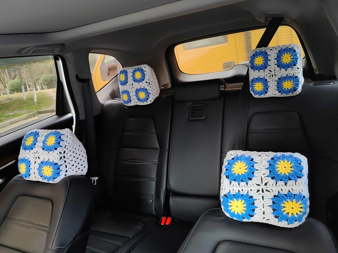 Sunflower Headrest Covers,crochet Flower Headrest Cover Set,car Decor ...