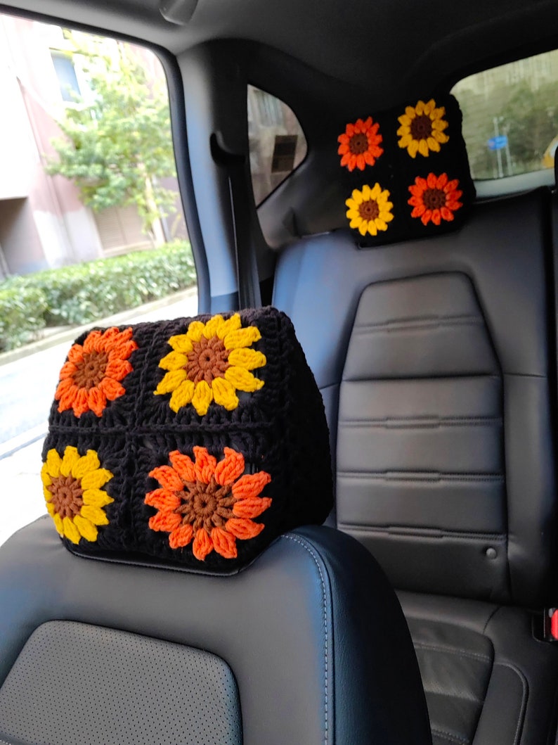 Handmade Crochet Sunflower Flower Pattern Headrest Cover for - Etsy