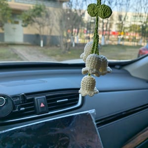 Cute Car Mirror Hanging Campanula, Crochet Knitting Flower Rear View ...