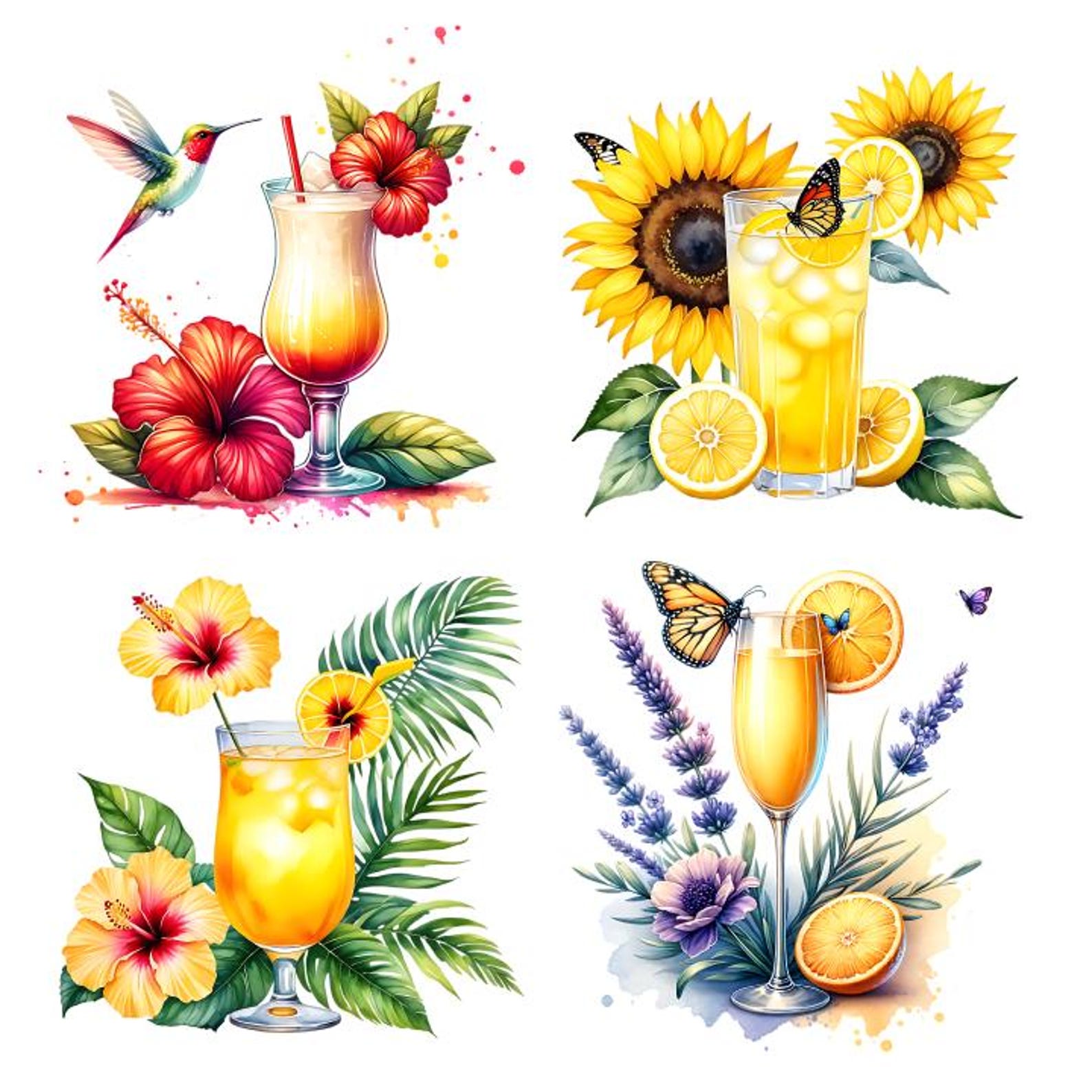 Summer Drinks Clipart PNG Set Instant Download 10 Watercolor Design ...