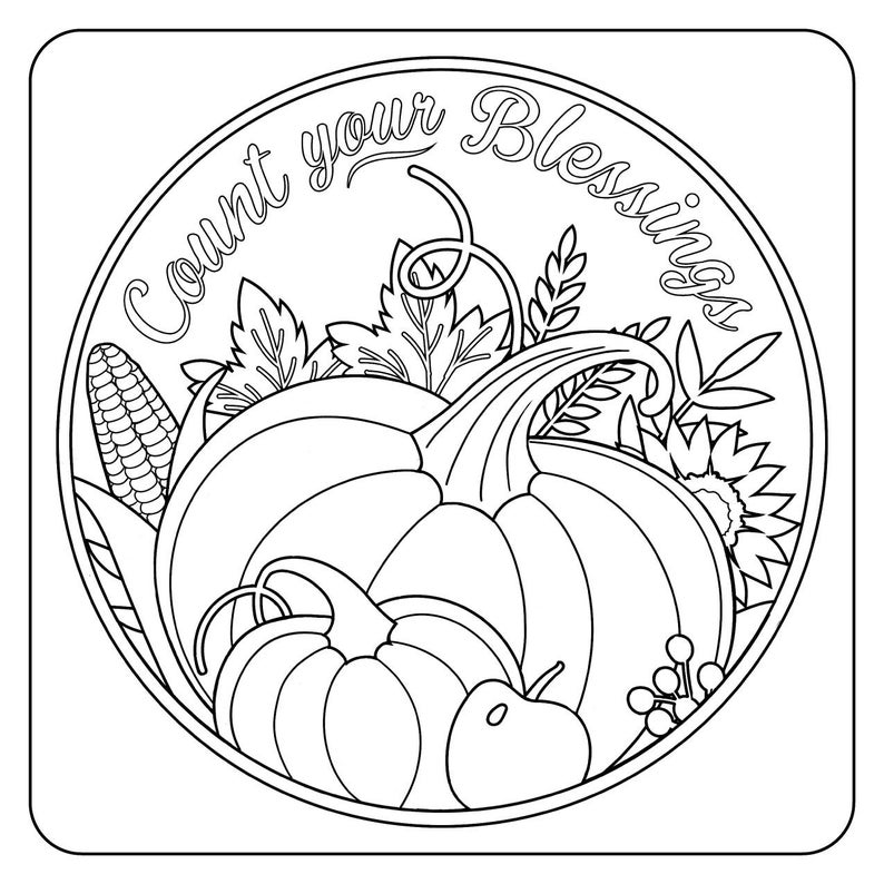 Count Your Blessings Coloring Page Instant Download: Pumpkins and ...