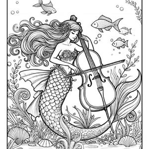 Musical Mermaid Coloring Pages Instant Download 10 Unique Printable ...