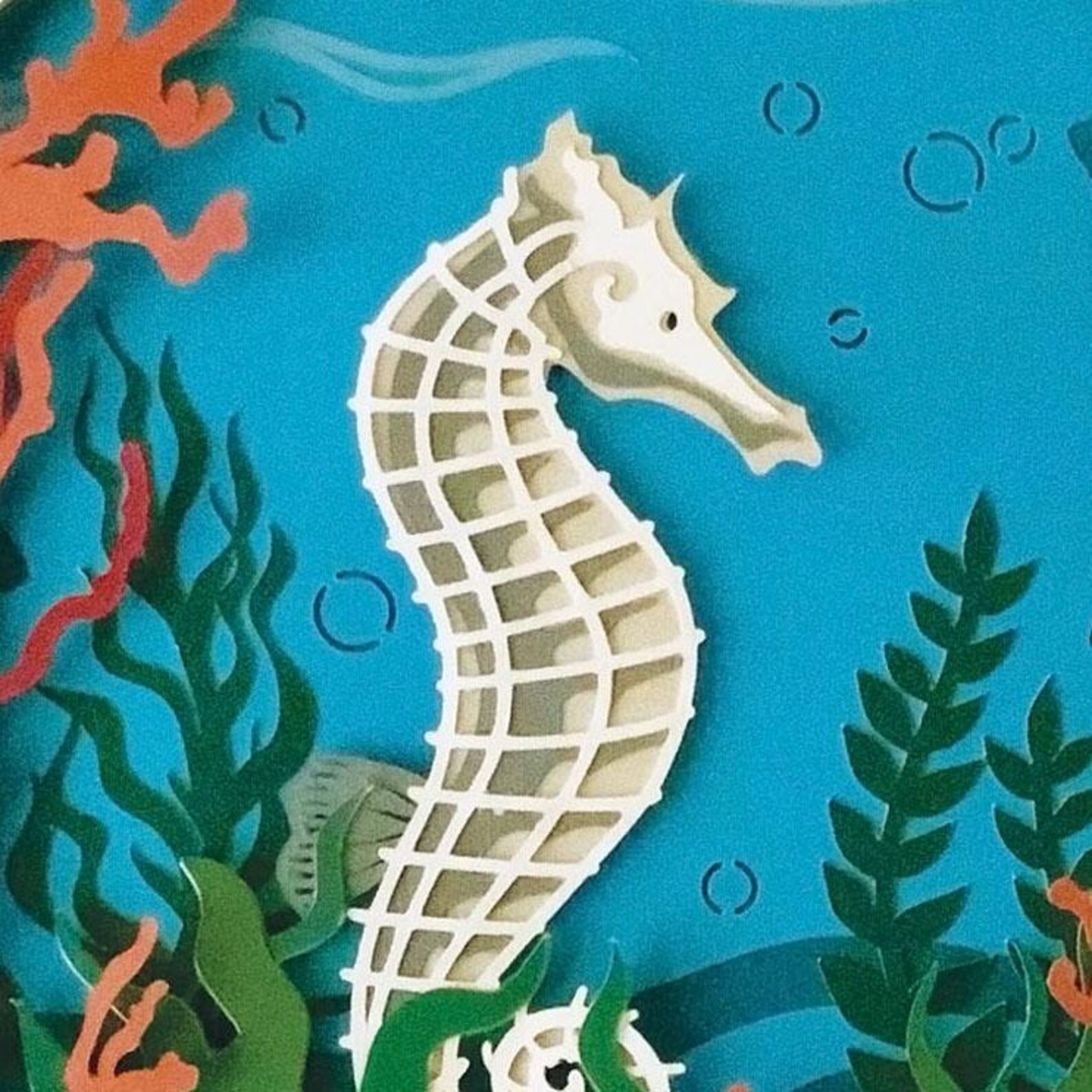 Seahorse 3D Shadow Box, Underwater Seahorse Shadow Box, Seahorse With ...